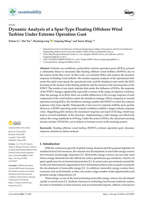 Pdf Dynamic Analysis Of A Spar Type Floating Offshore Wind Turbine Under Extreme Operation Gust
