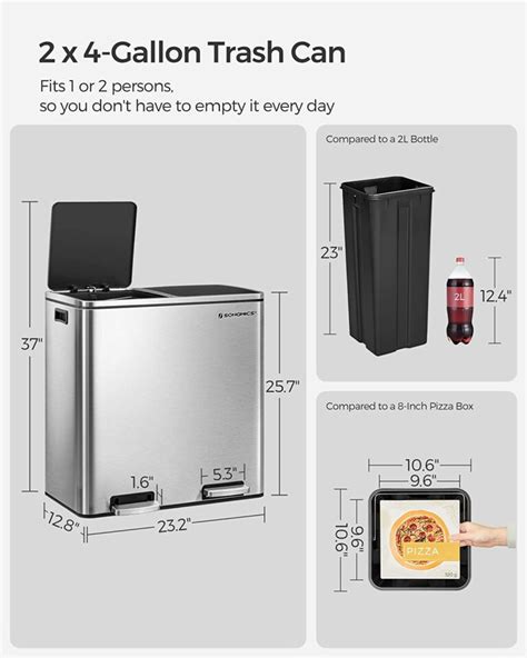 Songmics Trash Can 2 X 8 Gallon Garbage Can For Kitchen With 15 Trash