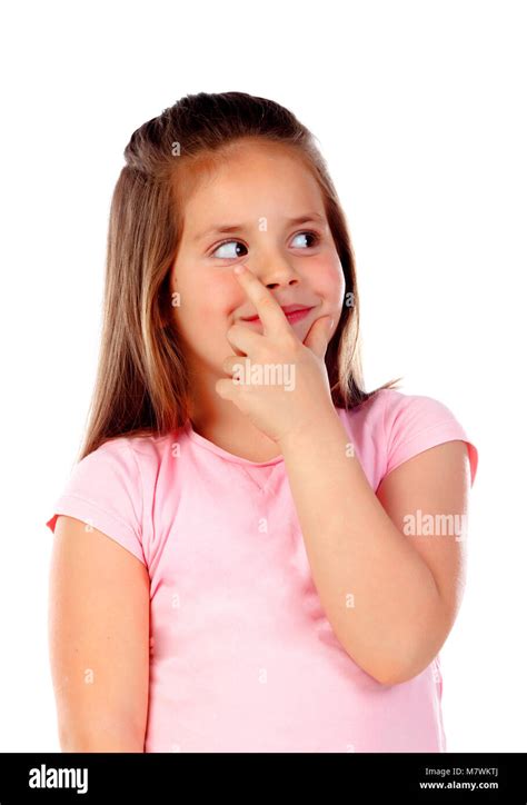 Pensive Small Girl Imagining Something Isolated On A White Background