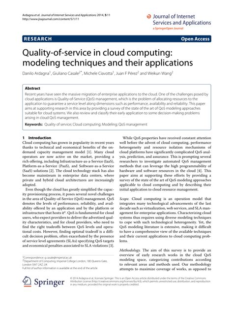 Pdf Quality Of Service In Cloud Computing Modeling Techniques And