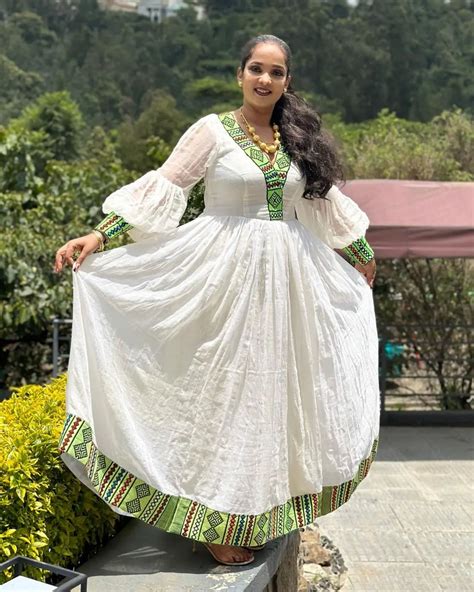 Green Gorgeous Pattern Tilet Habesha Dress Simple Habesha Kemis Tradit Theethiopianstore