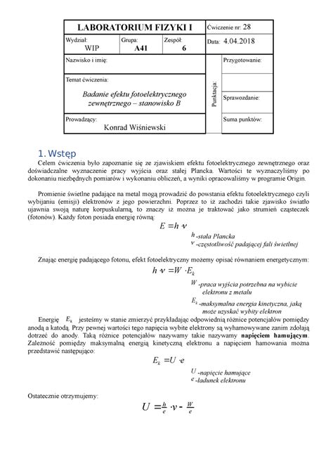 Fizyka sprawozdanie z ćw laboratorium fizyki LABORATORIUM FIZYKI I Ćwiczenie nr
