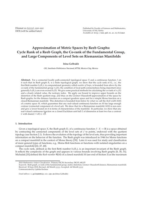 pdf approximation of metric spaces by reeb graphs cycle rank of a