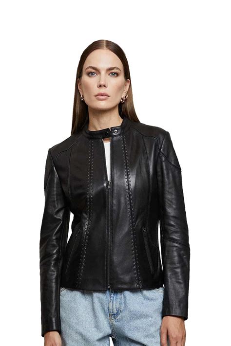 Julia Womens 100 Real Black Leather Classy Biker Crop Jacket