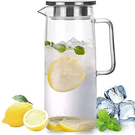 17l Glass Water Pitcher With Handle Bamboo Lid Heat Cold Hot Kettle