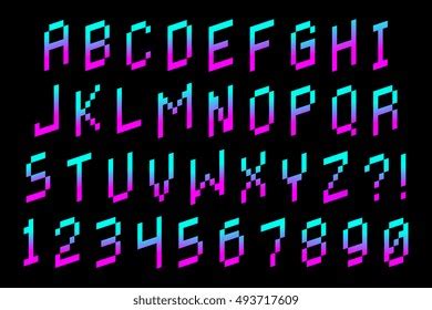 Vector Pixel Font Alphabet Numbers Isolated Stock Vector Royalty Free 493717609 Shutterstock