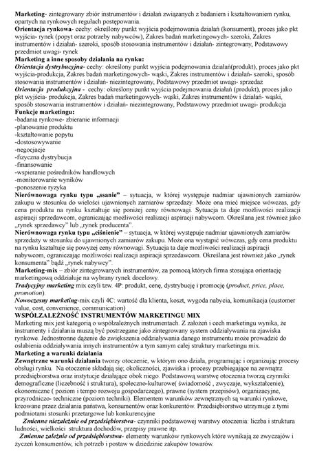 Marketing egzamin materiały Marketing zintegrowany zbiór instrumentów i działań związanych z