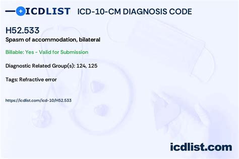 Icd 10 Cm Diagnosis Code H52 533 Spasm Of Accommodation Bilateral