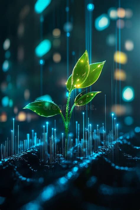 Futuristic Plant Growth In Digital Ecosystem Nature And Technology