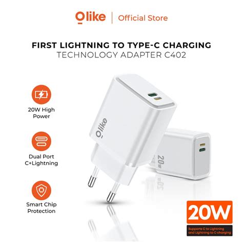 Jual Olike Kepala Charger 20w Iphone To Typec To Lightning Fast Charge C402 New Technology