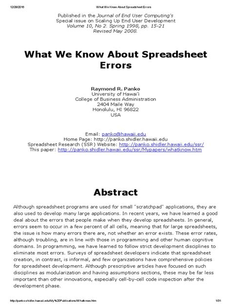 What We Know About Spreadsheet Errors Download Free Pdf Spreadsheet Fraud