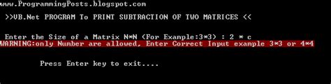 vb program to perform subtraction on matrices using arrays