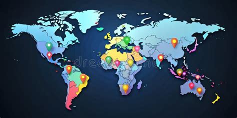 Global Network Presentation Colorful Map With Location Markers Illustrating International