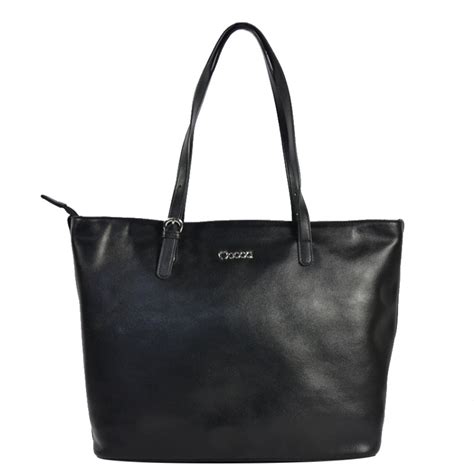 Arthur And Aston Shopping Bag Mocca Leather Cowhide Black