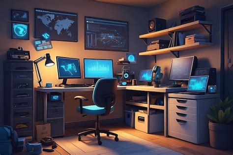 Premium Photo Teenager Boy Bedroom Night Interior Gamer Programmer Hacker Or Trader Room With