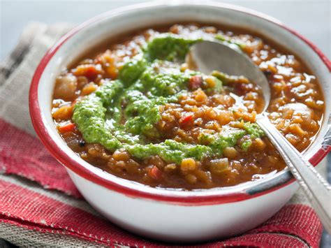 Recipe Mexican Red Lentil Soup With Cilantro Almond Pesto Whole