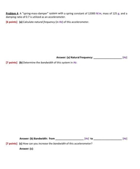 Solved Problem A Spring Mass Damper System With A Chegg Com