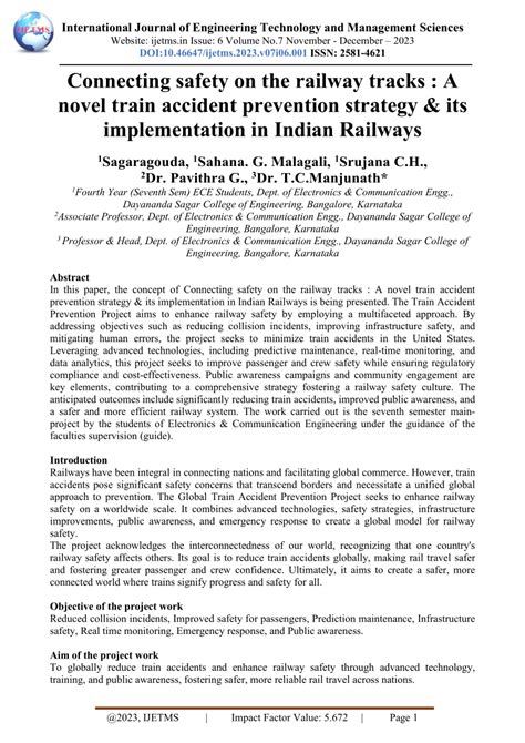 Pdf Connecting Safety On The Railway Tracks A Novel Train Accident Prevention Strategy And Its