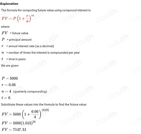 Solved Use The Formula For Computing Future Value Using Compound Interest To Determine The