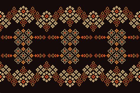 민족 기하학적 직물 패턴 크로스 Stitchikat 자수 민족 동양 픽셀 패턴 갈색 배경 추상 벡터 일러스트 레이 션 질감 의류 스카프 장식 카펫 실크 벽지 0명에 대한