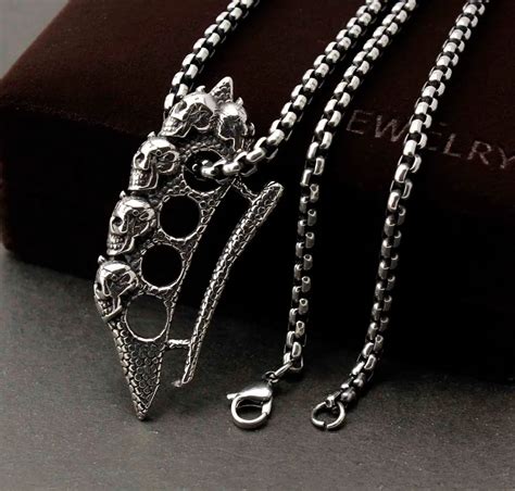 Mens 316l Stainless Steel Knuckle Duster Skull Knuckles Pendant