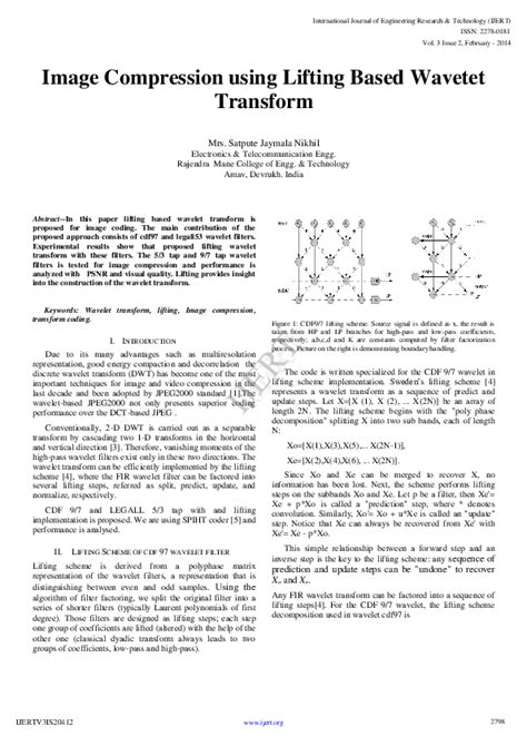 Pdf Ijert Image Compression Using Lifting Based Wavetet Transform Ijert Journal