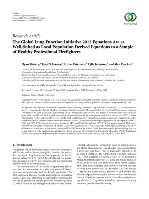 Pdf The Global Lung Function Initiative 2012 Equations Are As Well Suited As Local Population