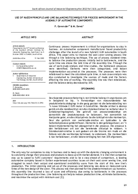 Pdf Use Of Kaizen Principle And Line Balancing Technique For Process