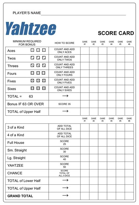 Printable Yahtzee Score Sheets Free
