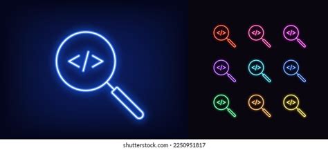 outline neon magnifier icon glowing neon stock vector royalty free