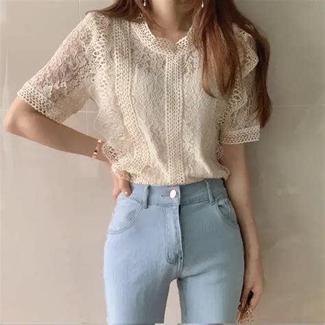Blouse 레이스펀칭블라우스 펀칭블라우스 시스루블라우스 레이스블라우스 On Bunjang Global Site