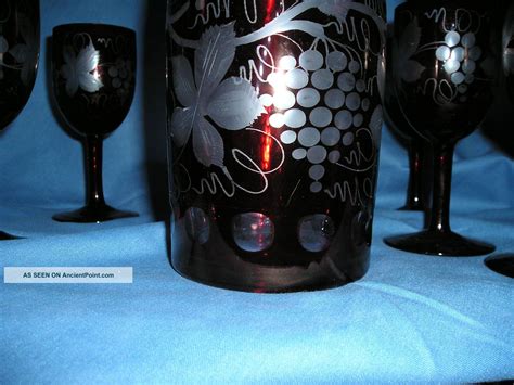 Ruby Cut To Clear Wine Decanter And 5 Matching Glasses