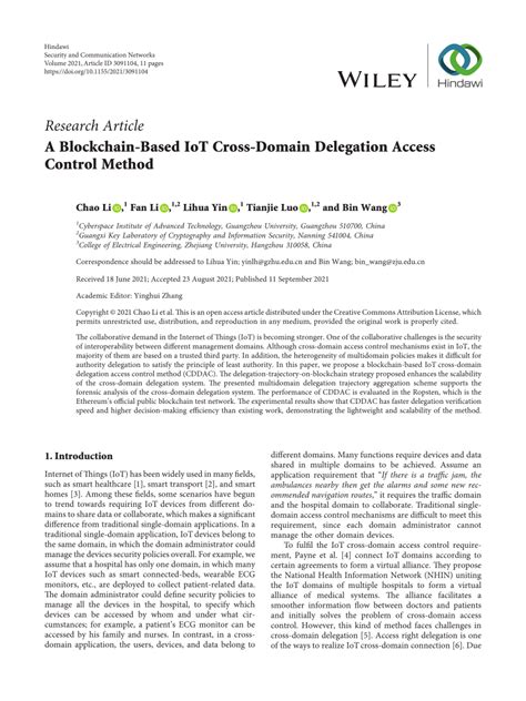 Pdf A Blockchain Based Iot Cross Domain Delegation Access Control Method