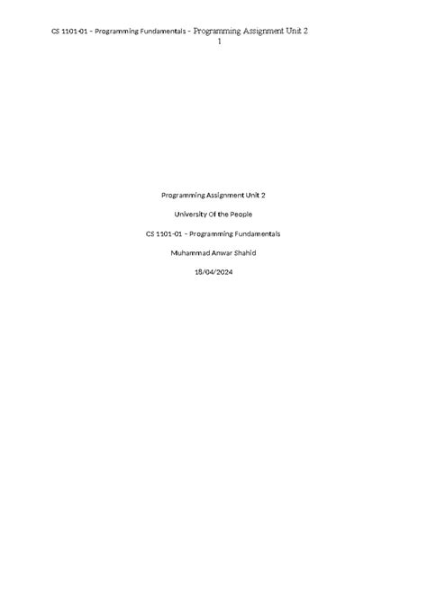 Cs 1101 01 Programming Assignment Unit 2 1 Programming Assignment