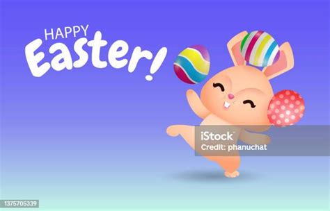 해피 부활절 달걀 포스터 인사말 카드와 작은 토끼 토끼 만화 부활절 날 축제 배경 배너 템플릿 고립 된 벡터 일러스트 개념에