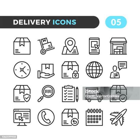 배달 라인 아이콘입니다 개요 기호 컬렉션입니다 현대 선 선형 요소입니다 프리미엄 품질입니다 픽셀 완벽 한입니다 벡터 선 아이콘 세트 상자에 대한 스톡 벡터 아트 및 기타