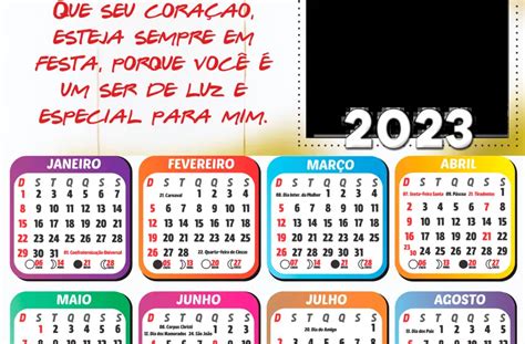 Calendário 2023 Coração Sempre Em Festa Feliz Aniversário Moldura Png