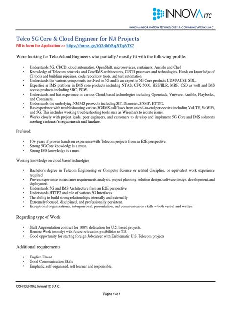 Innova Itc Telco 5g Core And Cloud Engineer For Na Projects Download