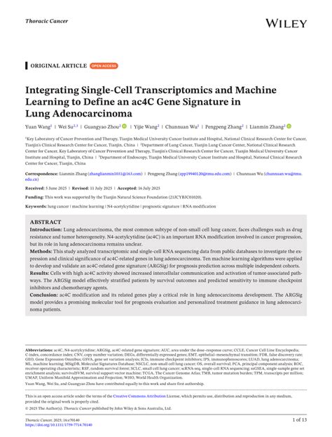 Pdf Integrating Single‐cell Transcriptomics And Machine Learning To Define An Ac4c Gene