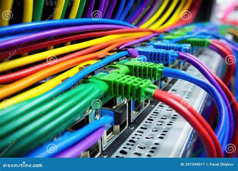 Color Network Cables Connected In Network Switches Stock Image Image Of Cord Interface