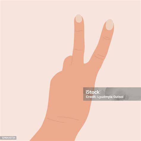 평화 제스처 손을 들어 올렸다 두 손가락은 문자 V를 보여줍니다 손의 뒷면 기호 승리 아이콘 플랫 만화 벡터 일러스트레이션 승리의 표지판을 보여주는 여성의 손 2루타에 대한