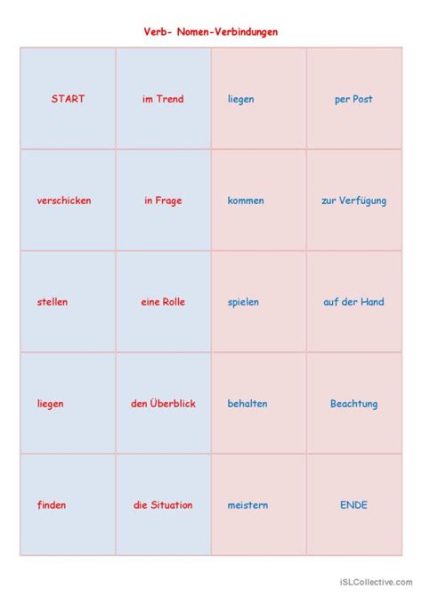 Domino zu Verb Nomen Verbindungen al Deutsch DAF Arbeitsblätter pdf doc