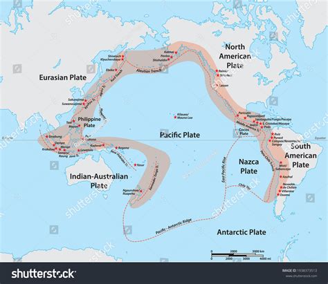 Vector Map Pacific Ring Fire Main Stock Vector Royalty Free
