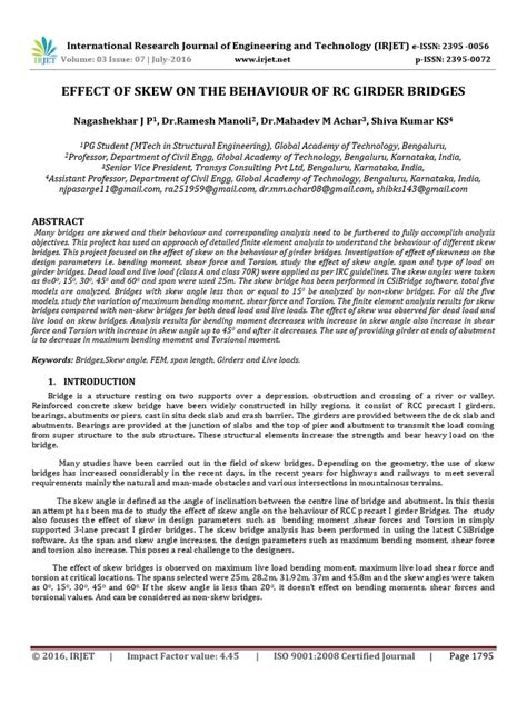 Effect Of Skew On The Behaviour Of Rc Girder Bridges Pdf Bridge Bending