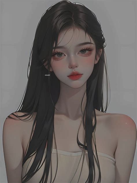 An Animated Image Of A Woman With Long Black Hair And Red Lipstick On