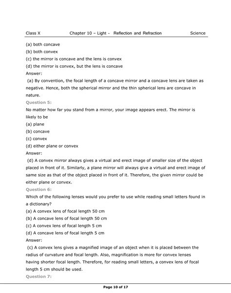 Class 10th Science Light Reflection And Refraction Ncert Solution Cbse 2023