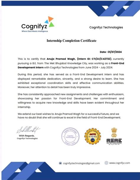 Anuja Wagh On Linkedin Frontenddevelopment Internship Cognifyz Webdevelopment Careergrowth