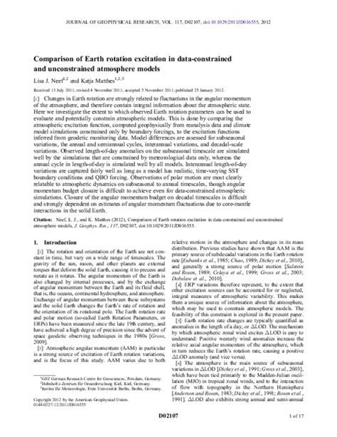 pdf comparison of earth rotation excitation in data constrained and