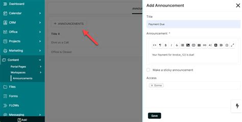 Announcements Widget Suitedash Support Help Documentation