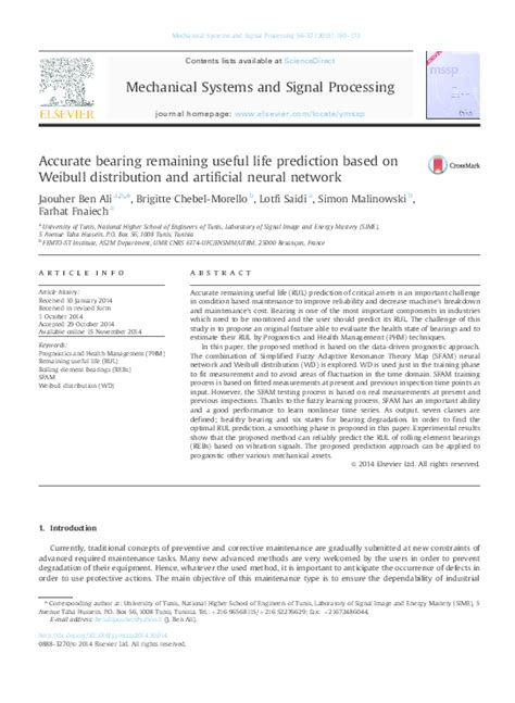 Pdf Accurate Bearing Remaining Useful Life Prediction Based On Weibull Distribution And